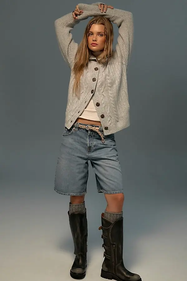 Free People Cashmere Cable-knit Hooded Cardigen
