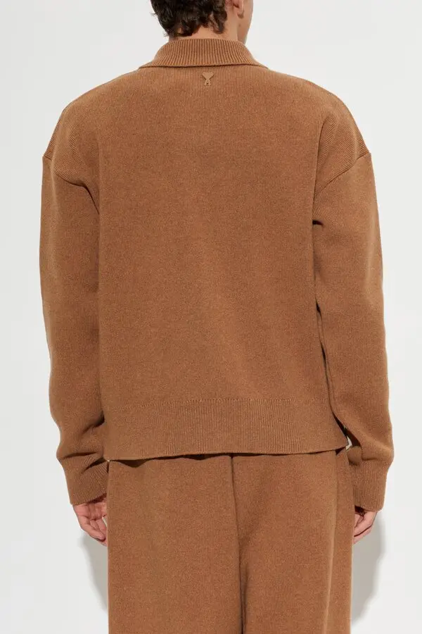 AMI Paris Wool Cardigan With Logo