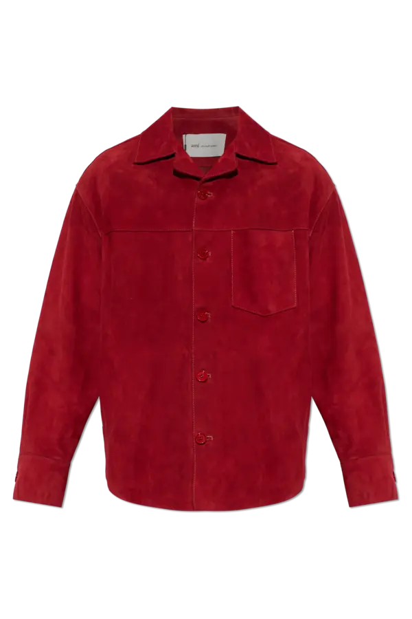 AMI Paris Suede Jacket With Embroidered Logo - Red