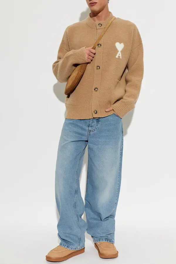 AMI Paris Wool Cardigan With Logo