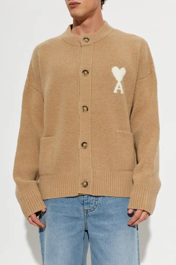 AMI Paris Wool Cardigan With Logo