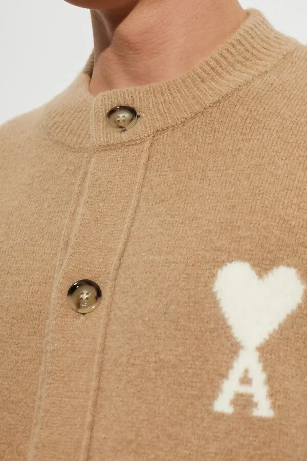 AMI Paris Wool Cardigan With Logo