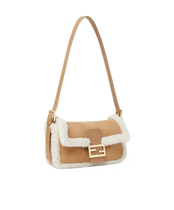 Fendi Baguette 26424 Camel-colored Shearling Bag