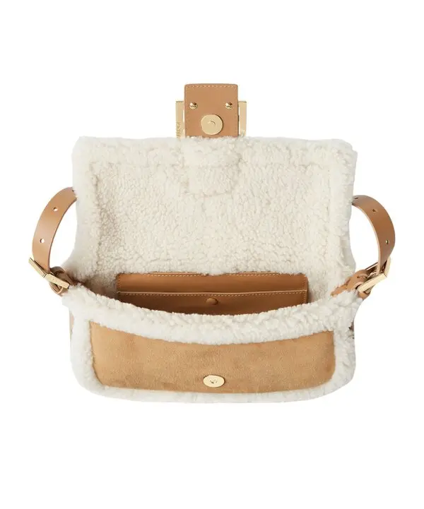 Fendi Baguette 26424 Camel-colored Shearling Bag