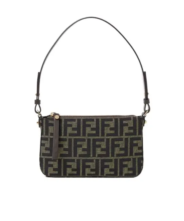Fendi Ff Zucca Jacquard And Leather Pouch - Black