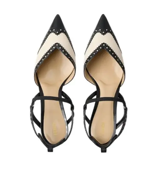 Fendi Colibrì Brogues High-heeled Parchment And Leather Slingbacks