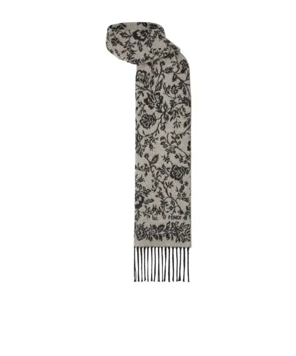 Fendi Dove Grey And Black Cashmere And Wool Scarf - Gray