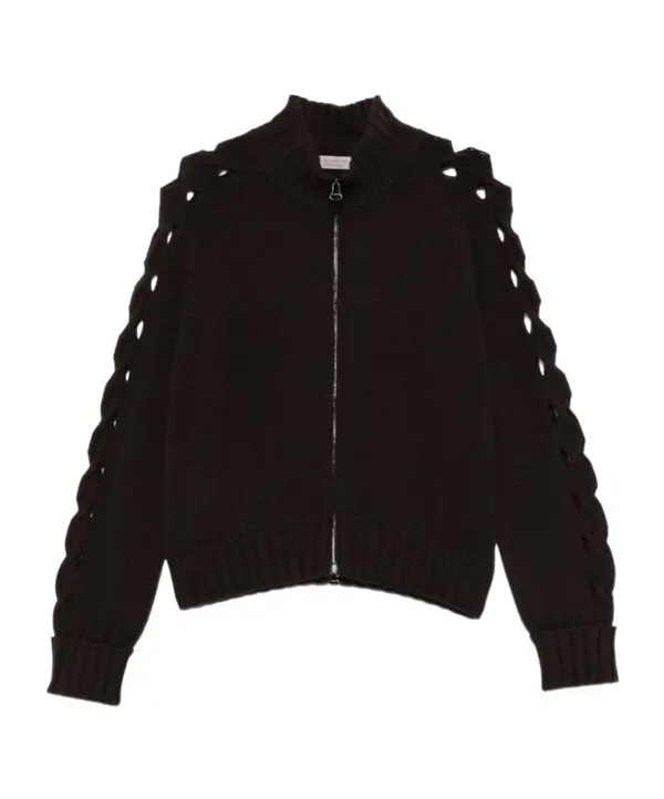 D.exterior Braided-sleeve Zip-up Sweater - Black