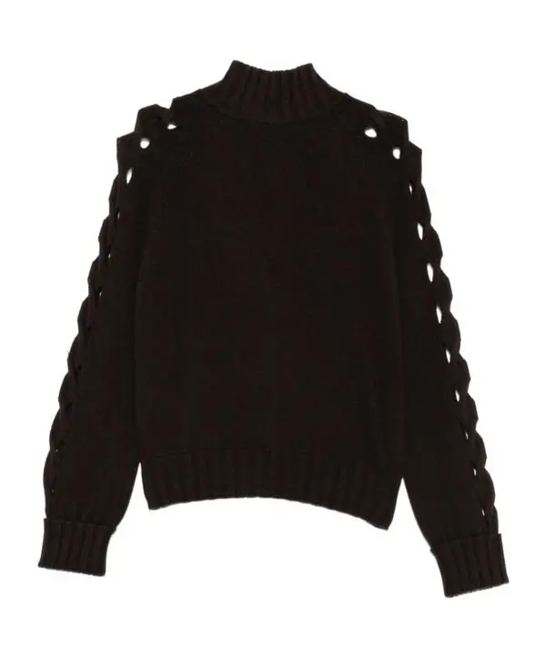 D.exterior Braided-sleeve Zip-up Sweater