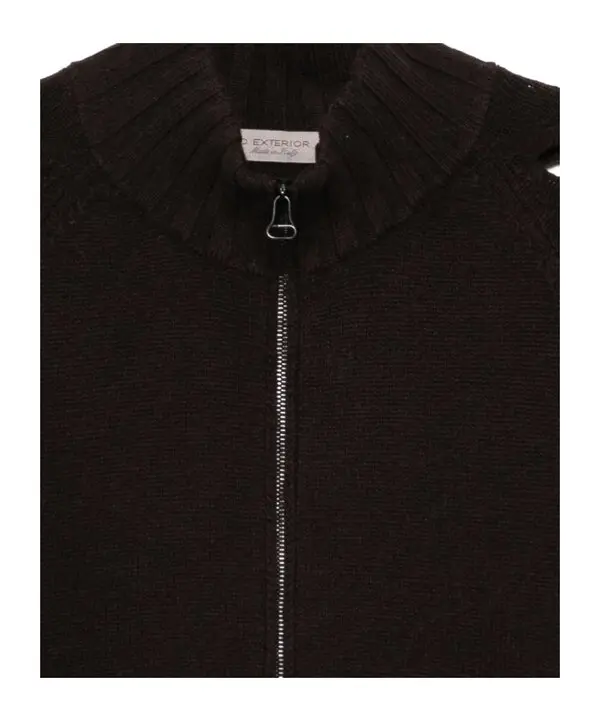 D.exterior Braided-sleeve Zip-up Sweater