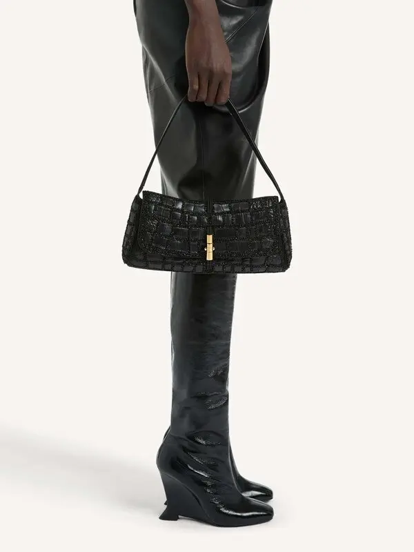 Balmain Metropolis Bag In Crocodile-effect Leather With Embroidery