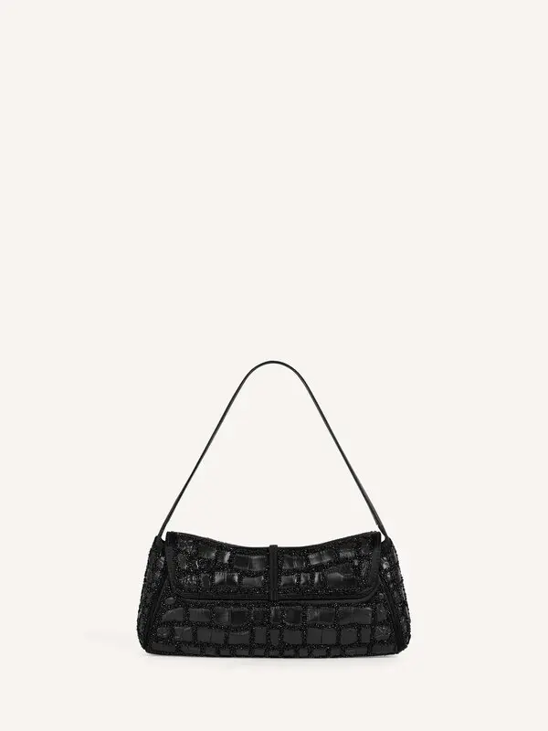 Balmain Metropolis Bag In Crocodile-effect Leather With Embroidery