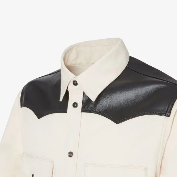 Fendi Ivory Denim And Black Leather Shirt