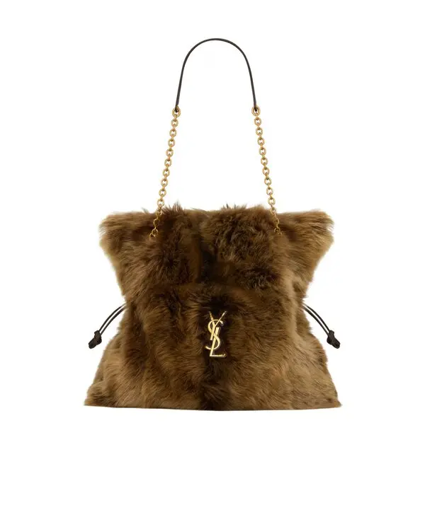 Saint Laurent Jamie Shopping In Shearling - Brown