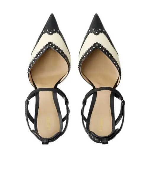 Fendi Colibrì Brogues High-heeled Parchment And Leather Slingbacks