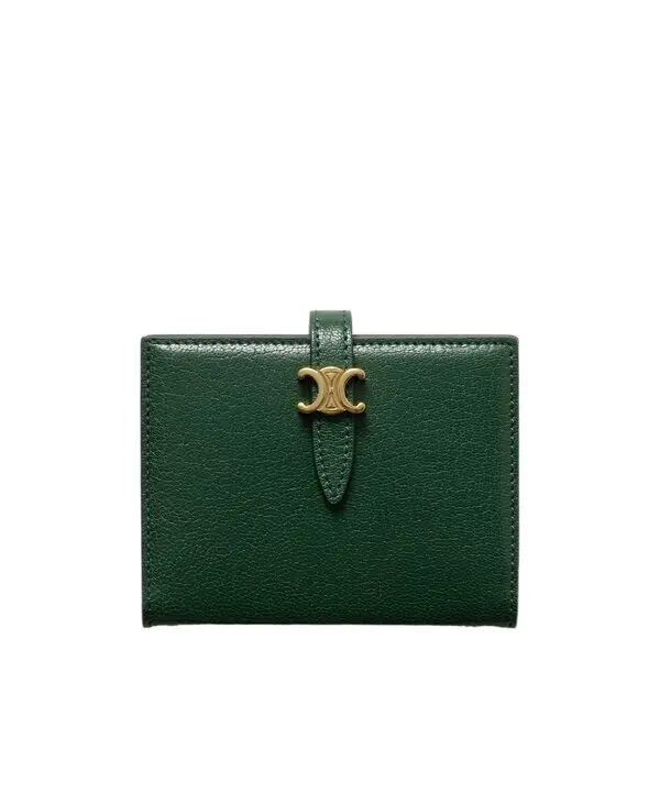 Celine Bi-fold Card Holder Triomphe Pontet In Goatskin - Pine