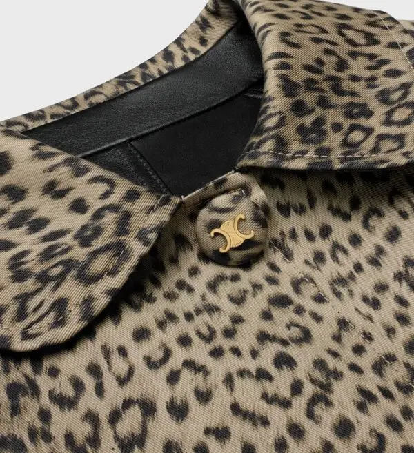 Celine Laminated Coat In Leopard Cotton