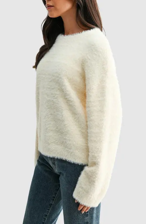 ALL IN FAVOR Fuzzy Crewneck Sweater - Ivory