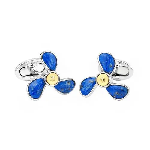 JAN LESLIE Moving Propeller Gemstone Sterling Silver Gold Vermeil Cufflinks - Blue