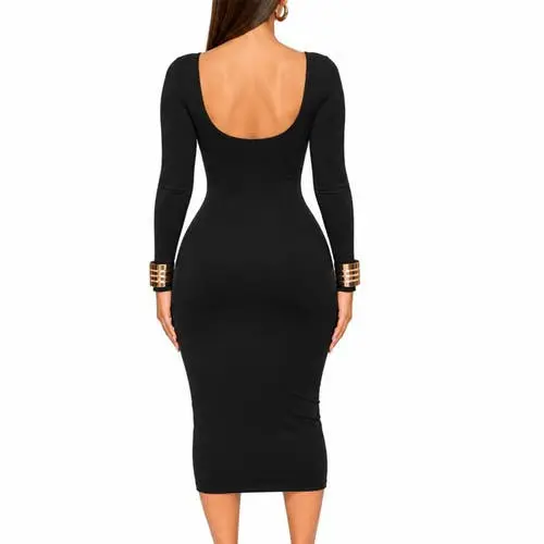 LECHERY® X Yahaira Contour Midi Bodycon Dress With Long Sleeves - Black
