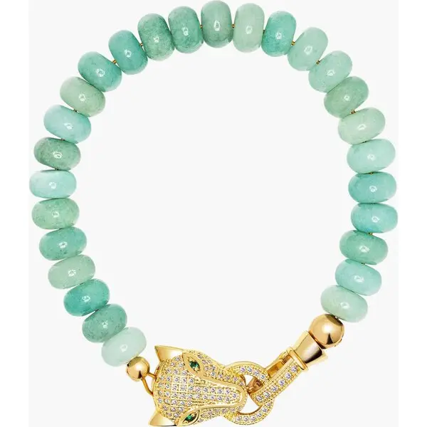 NIALAYA JEWELRY Amazonite Bracelet With Panther Head - Mint Green