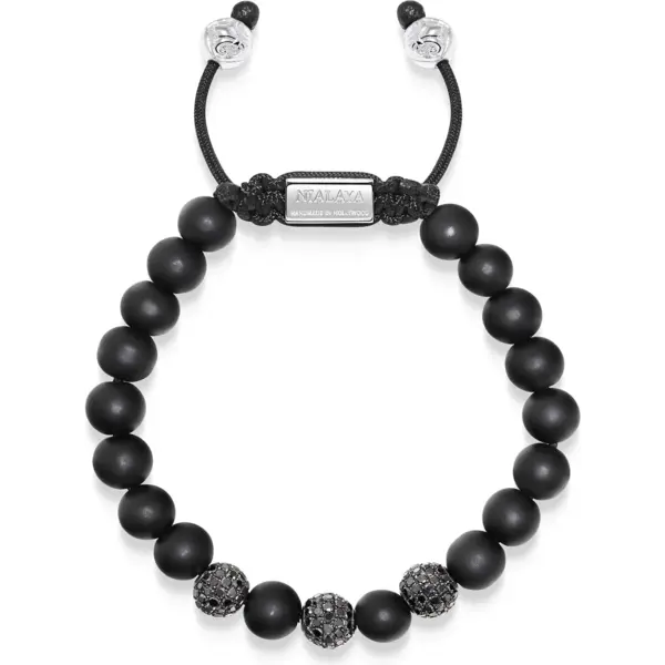 NIALAYA JEWELRY Trio Diamond Beaded Bracelet With Matte Onyx - Black