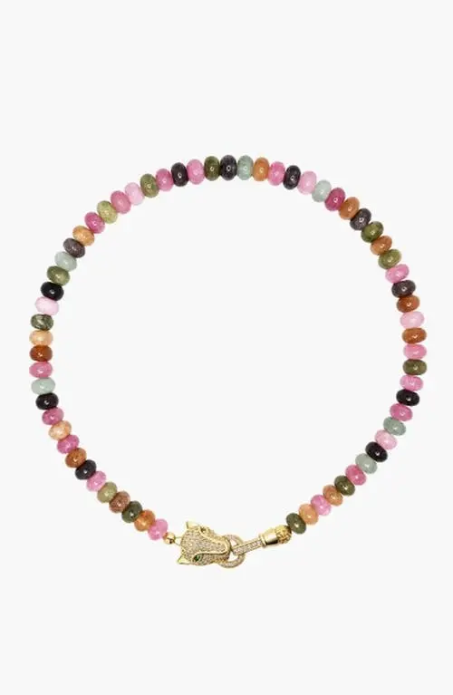 NIALAYA JEWELRY Gemstone Choker With Panther Head - Multicolor