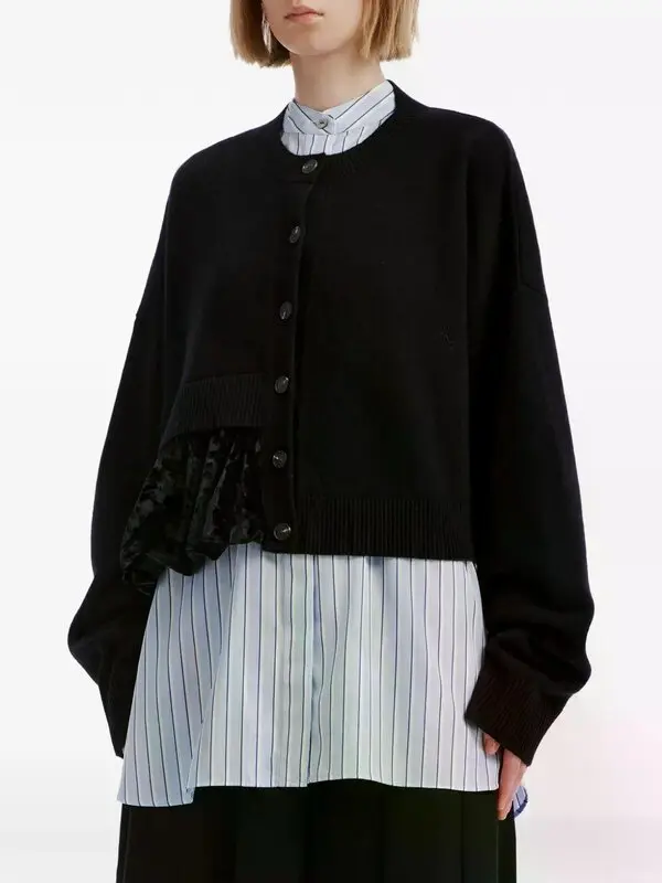 ENFOLD Velvet-panel Cropped Cardigan