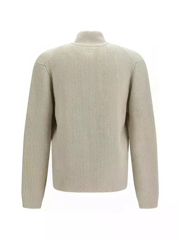 C.P. COMPANY Bouclè Felted Yarn Zip Logo Cardigan - Silver