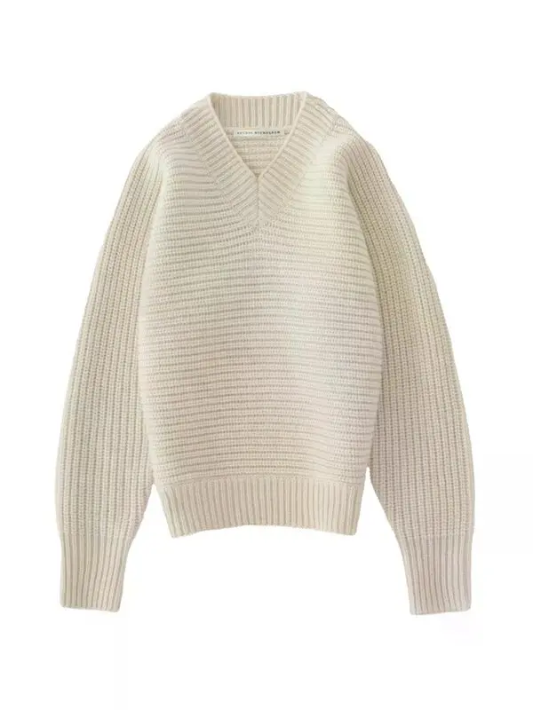 Studio Nicholson Kern Ribbed-knit V-neck Sweater - Neutrals