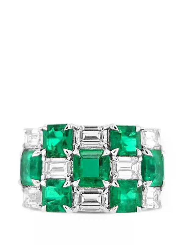 HYT JEWELRY Emerald And Diamond Ring - Silver