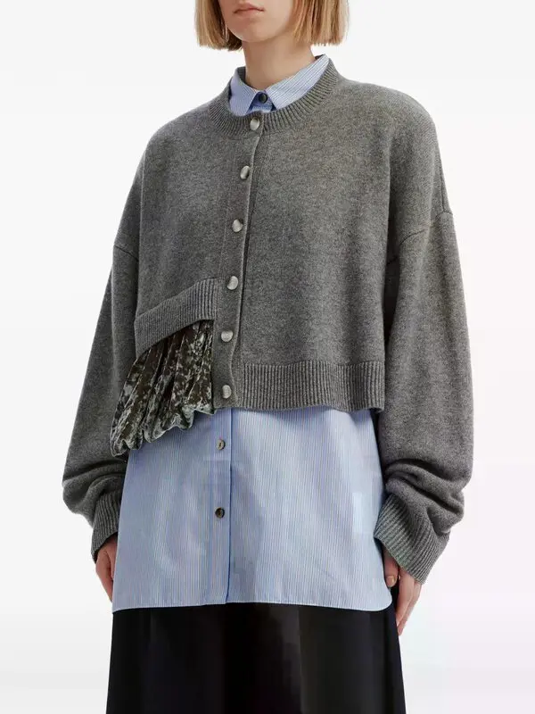 ENFOLD Velvet-panel Cropped Cardigan