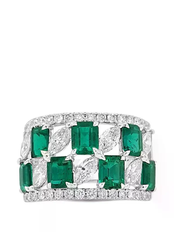 HYT JEWELRY Emerald And Diamond Ring - Silver