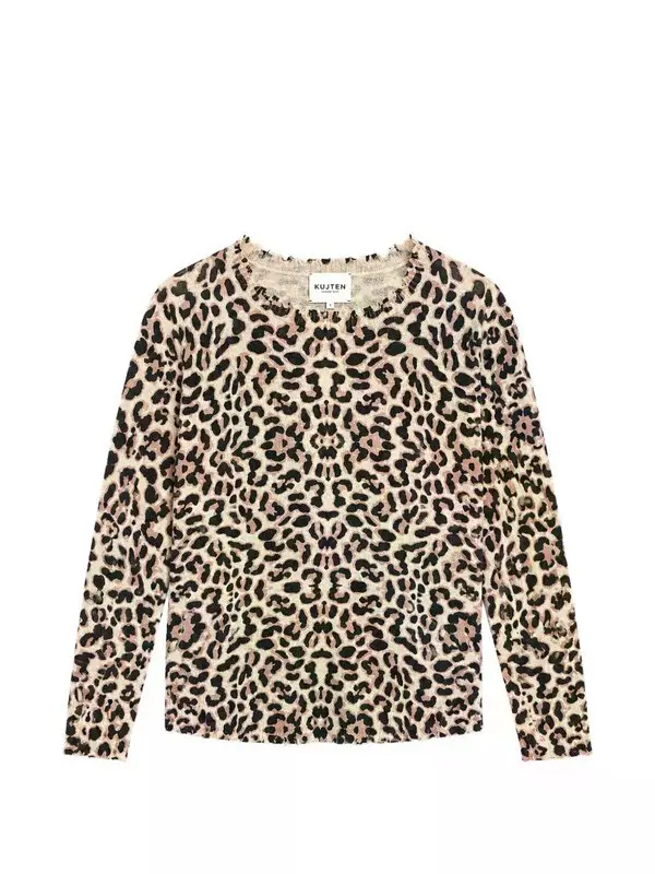KUJTEN Melah Leopard-print Lettuce-trim Sweater