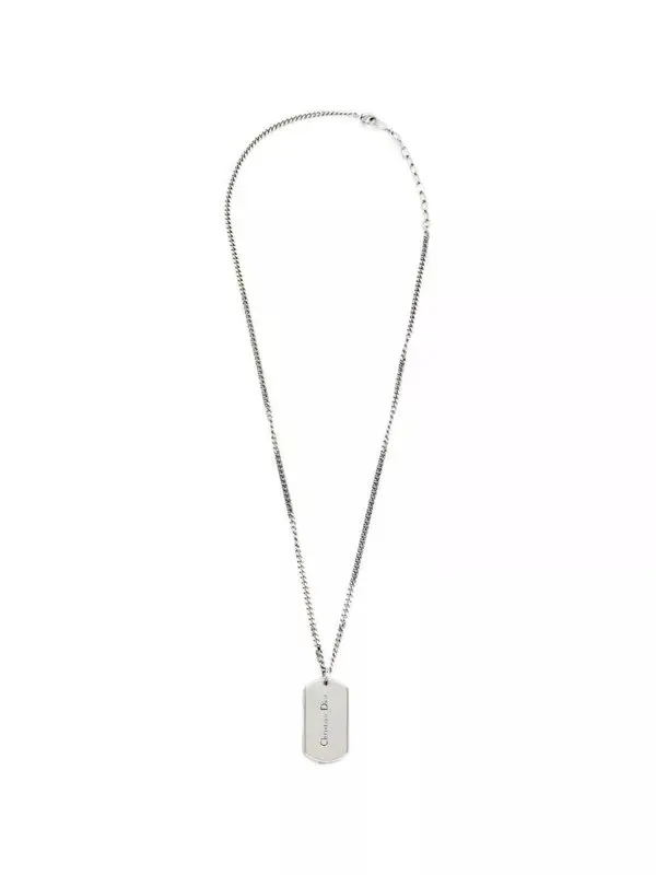 Dior Logo-engraved Dog Tag Necklace - Silver