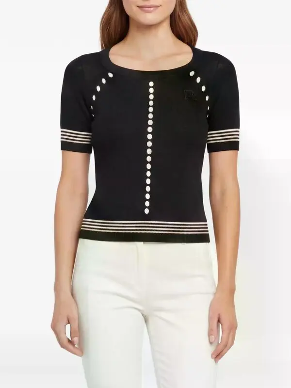 Rochas Cut-out Rib-knit Top - Black