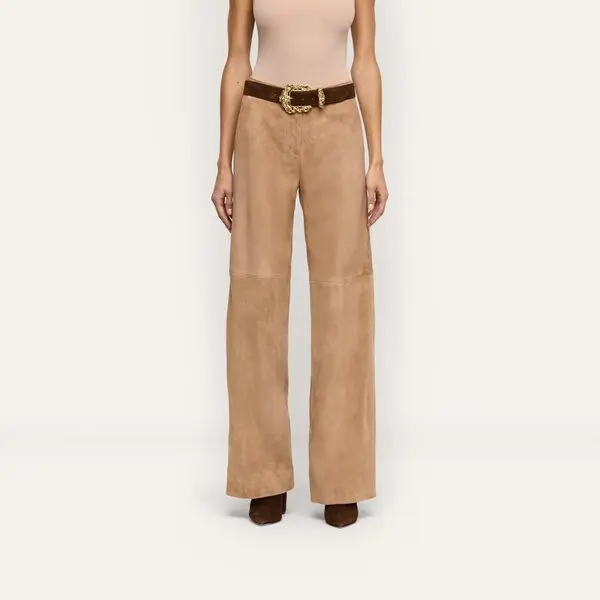 L'AGENCE Livvy Suede Straight-leg Trouser