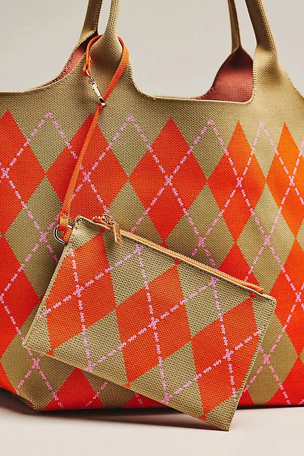 SHIRALEAH Robbie Argyle Tote Bag - Brown Pattern