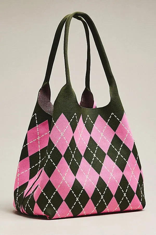 SHIRALEAH Robbie Argyle Tote Bag - Pink Pattern
