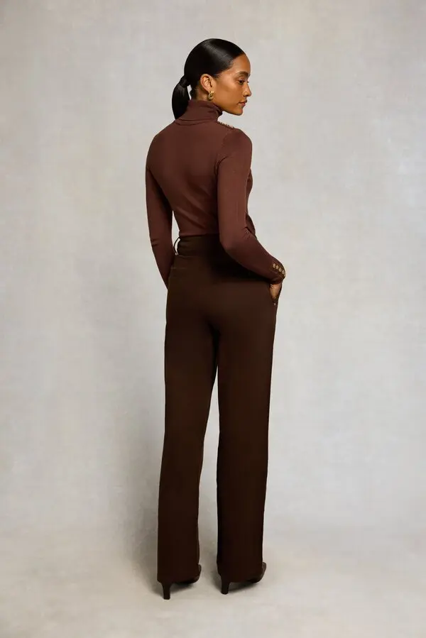 Holland Cooper Buttoned Knit Roll Neck - Walnut