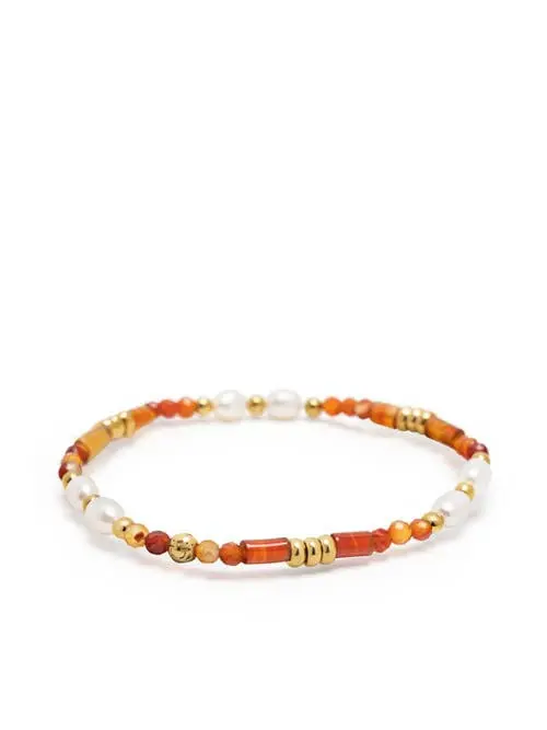 NIALAYA JEWELRY Gemstone And Pearl Beaded Bracelet - Orange