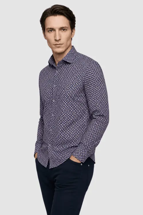 GARNET Foster Regular-fit Print Long-sleeve Button-down Shirt