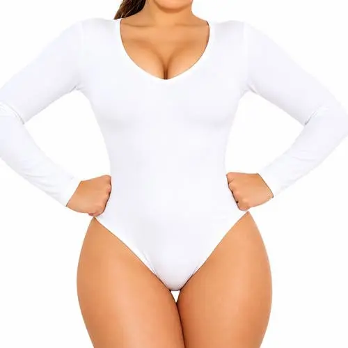 LECHERY® X Yahaira Happy Cami Top Shaper Bodysuit Long Sleeve Triple Tummy Layer - White