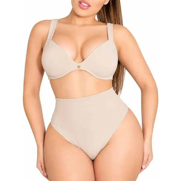 LECHERY® X Yahaira Thong Panty With Triple Tummy Layer Bottoms - Beige