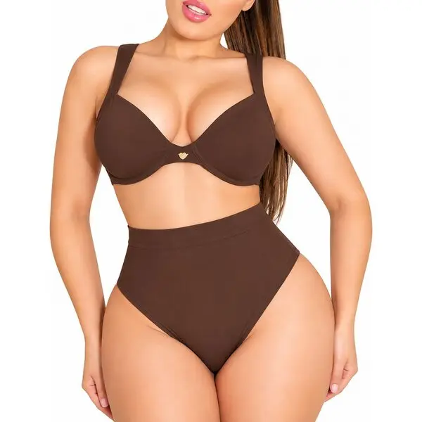 LECHERY® X Yahaira Thong Panty With Triple Tummy Layer Bottoms - Chocolate