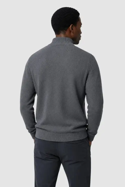 GARNET Lolan Regular-fit Button-placket Mock Neck Sweater - Charcoal