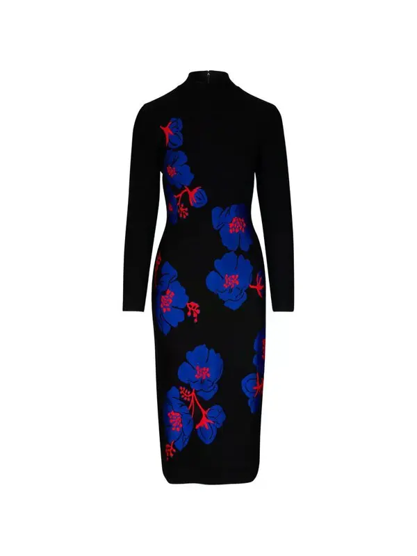 Carolina Herrera Floral-intarsia Long-sleeve Dress - Black