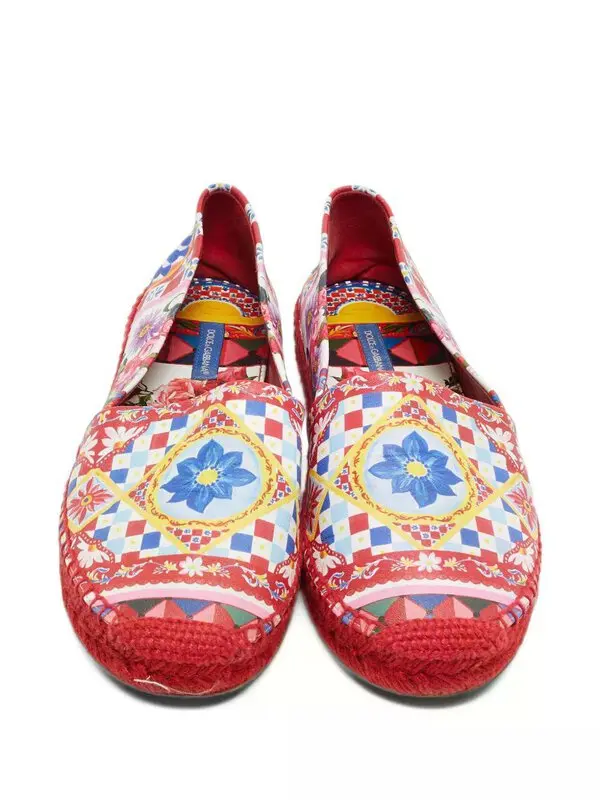 Dolce & Gabbana Majolica-print Leather Espadrilles