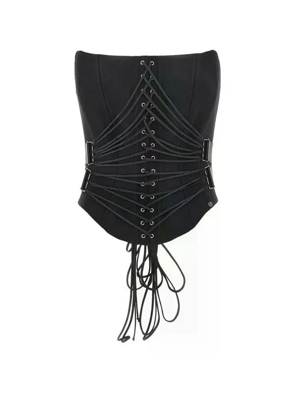 NISSA Lace-up Strapless Corset Top - Black