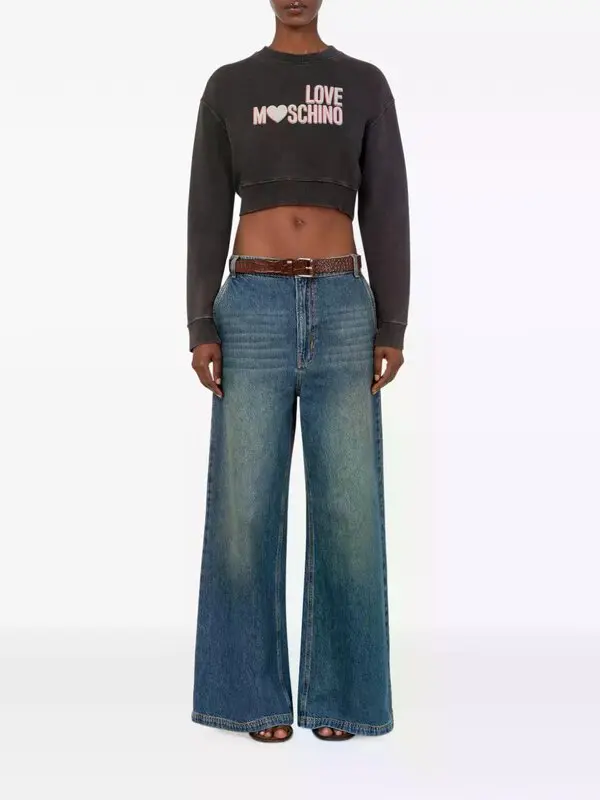 Moschino Printed Cotton Crop Sweatshirt - Grey